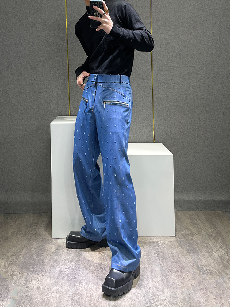 Niche ripped hole cut design denim suit boy wash shoulder pad short ...