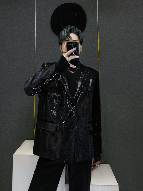 Sequenant Design Black Small suit Men's Autumn and Winter Loose Fried ...