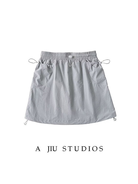 American Retro Large Pocket Drawstring Workwear Skirt for Women, Summer ...
