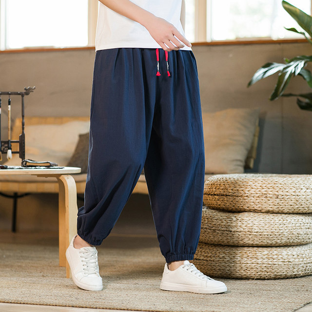 Bloomers men's pants summer thin wide-leg linen pants loose leggings ...