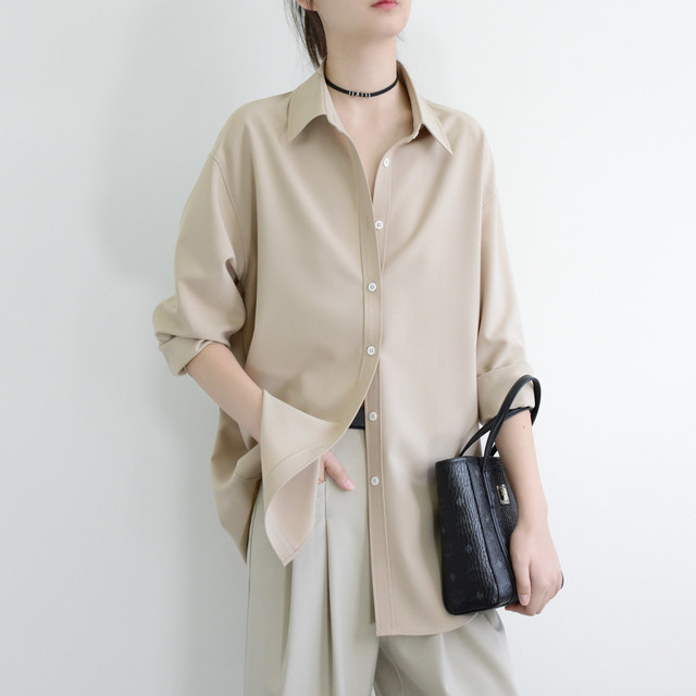 TRR smooth and rigid, full of loose long -sleeved shirts, long apricot ...