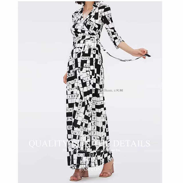 DF's same style seaside vacation dress with slit V-neck slim wrap skirt strappy long skirt black ...