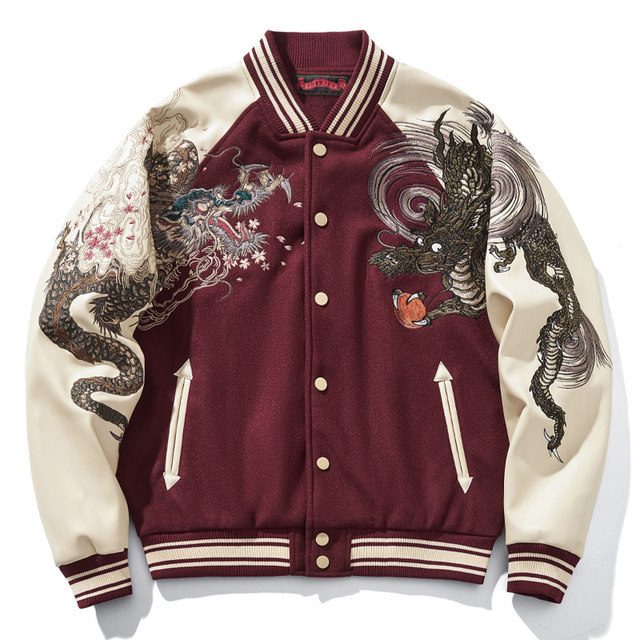 New red dragon embroidered jacket for men and women in the Year of the ...