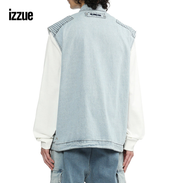 izzue men's loose zipper denim vest 2024 autumn new trendy personality ...