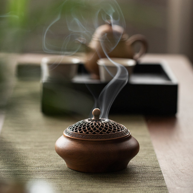 Walnut Household indoor incense furnace solid wood tea ceremony ...