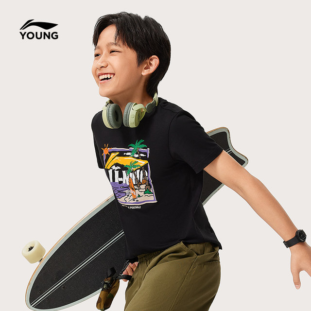 Li Ning children's pure cotton short-sleeved T-shirt 2024 new summer ...