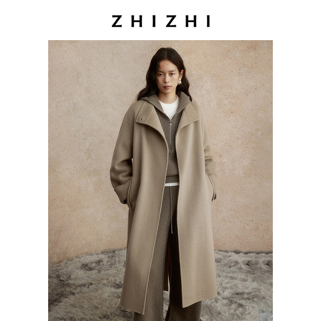 Zhizhi Mingchunnuma romantic woolen luxury camel velvet + mulberry silk woolen coat new winter coat