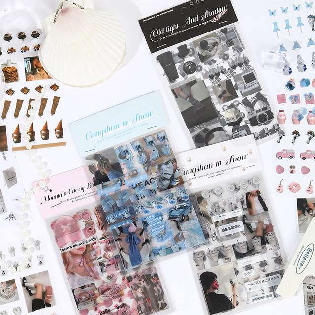 pet manual sticker transparent ins style Korean manual blue decoration ...