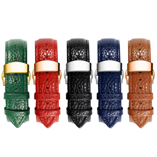 Genuine leather watch strap for men with butterfly buckle and pebbled ...