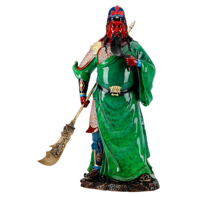 Brass Guan Di Holy Lord Statue Guan Yu Guan Gong Wu Wealth God Lucky Guan Er Ye Ornament Green ...