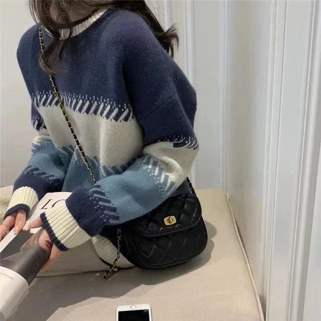 Red -sleeved round collar knit sweater top 2024 autumn and winter new ...