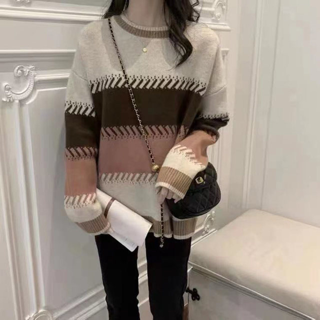 Red -sleeved round collar knit sweater top 2024 autumn and winter new ...