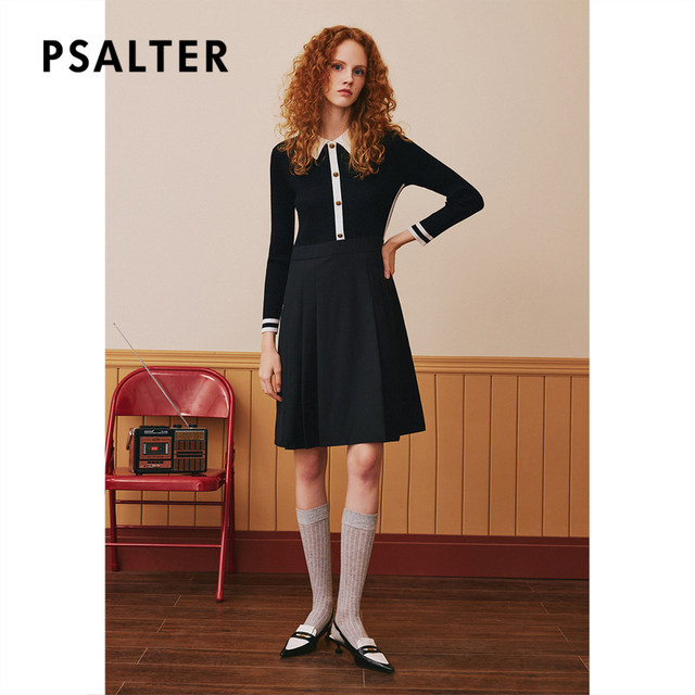 PSALTER Psalm 2023 Autumn contrasting lapel fake two wool knitted skirt ...