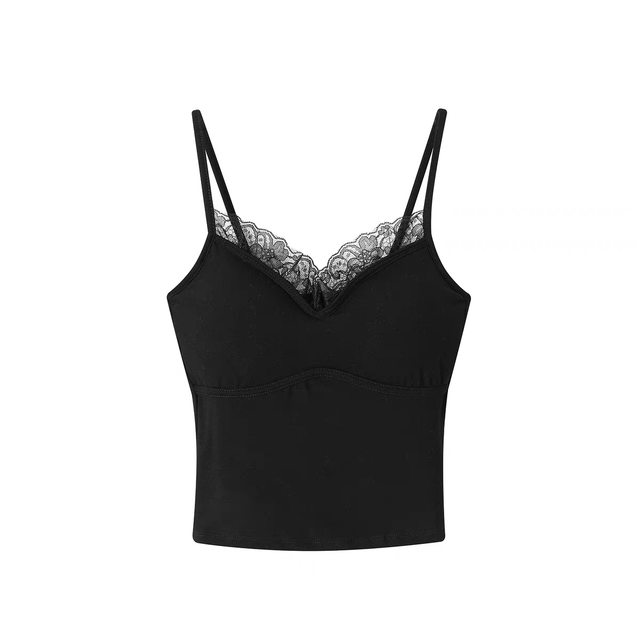 Sexy lace inner patchwork sling small vest women's clothing 2024 autumn ...