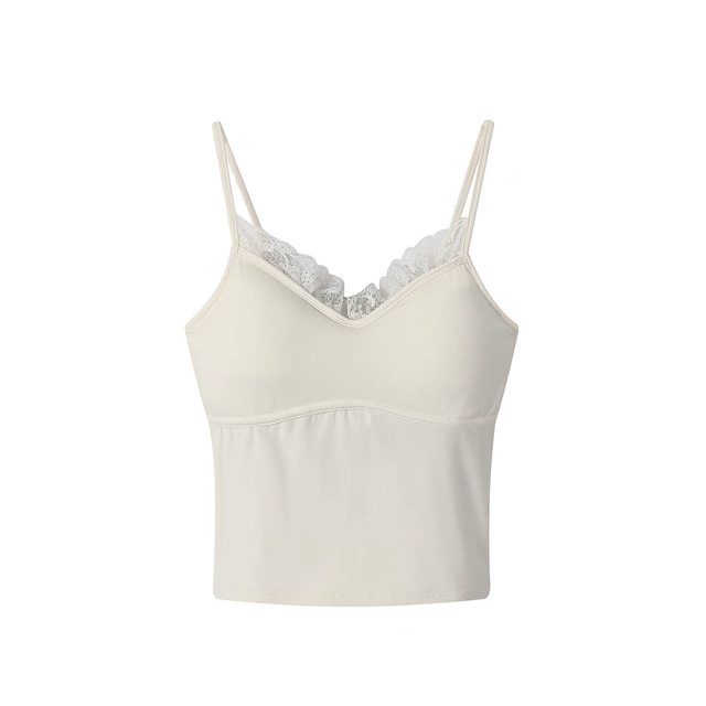 Sexy lace inner patchwork sling small vest women's clothing 2024 autumn ...