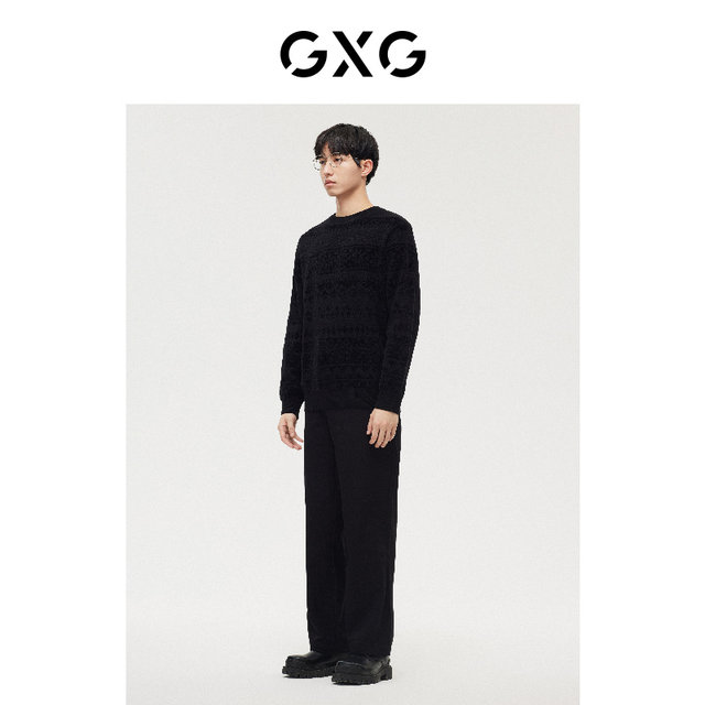 GXG Men's 0 Series Black Low Collar Sweater 2022 Winter