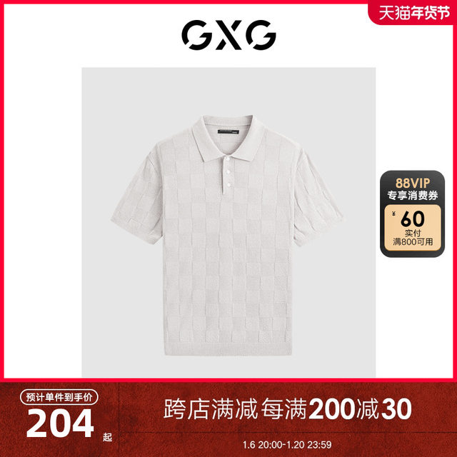GXG men's clothing 2024 Summer two -color men's checkered knitted POLO shirt casual loose short ...