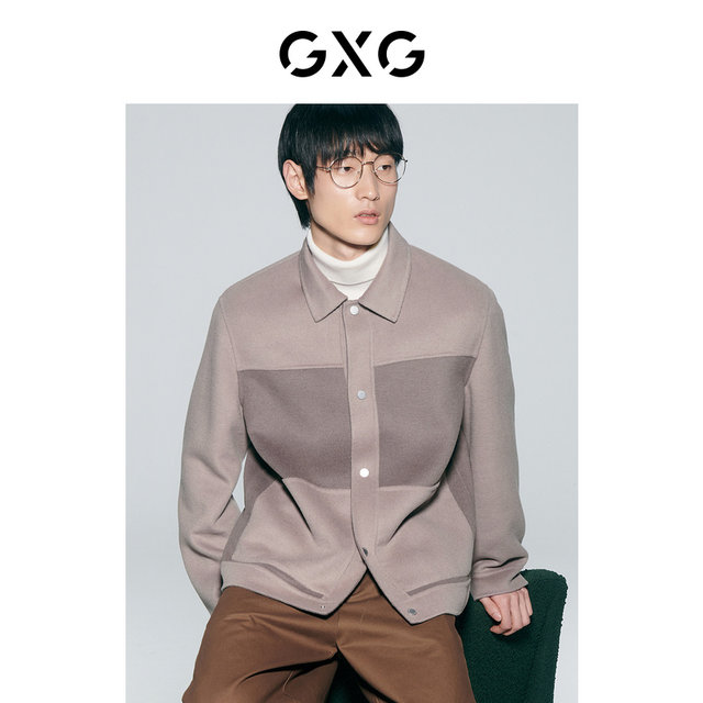 GXG men's camel fashion stitching design contains wool short coat woolen coat 23 years of winter ...