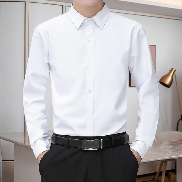 Casual shirt men's black gray premium inch shirt slim business formal ...
