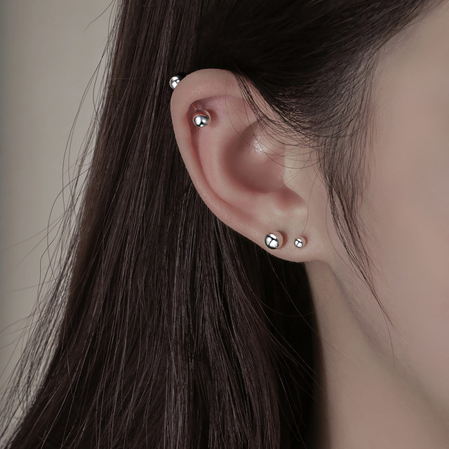 S925 Silver Needle Screw Button Ear Bone Nails Women's Super Flashy ...