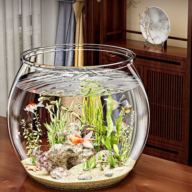 Round fish tank plastic one-piece anti-fall and high-transparency ...