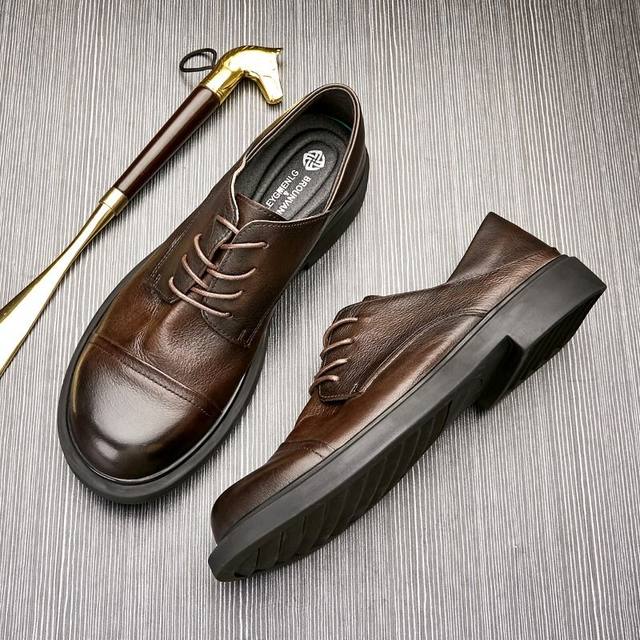 Men's shoes British fashion genuine leather shoes round toe men's ...