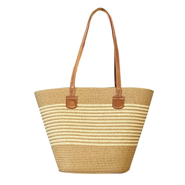 French straw bag beach striped hand-knitted hand-woven stitching ...