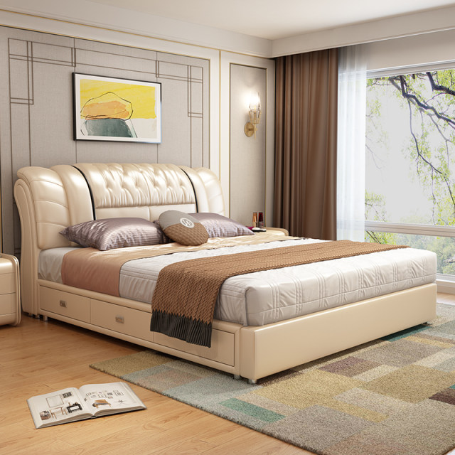 Light luxury leather bed double 2 meters wide master bedroom 1.8 meters ...