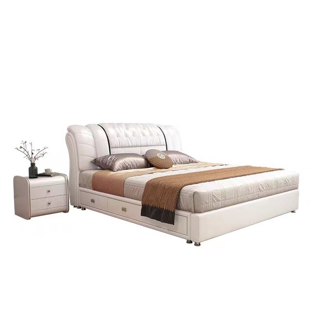 Light luxury leather bed double 2 meters wide master bedroom 1.8 meters ...