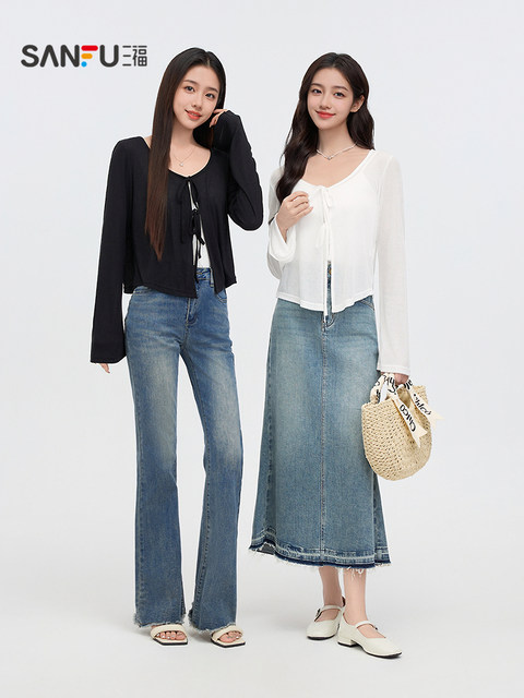Sanfu Spring Cardigan 2025 new thin and translucent texture tie-in ...