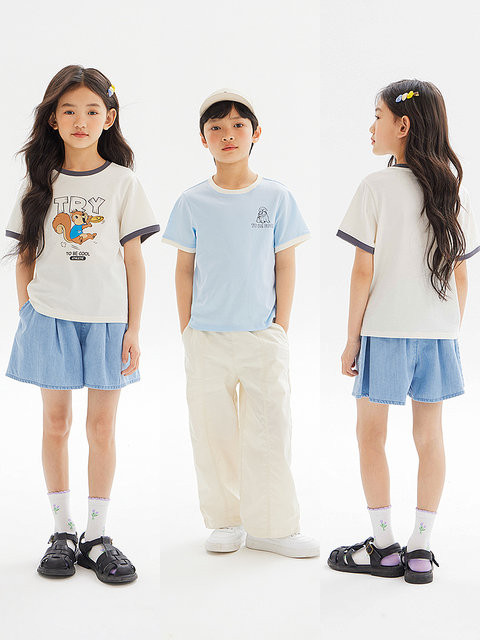 Senma children's short -sleeved T -shirt 2024 new sweet playful printed ...