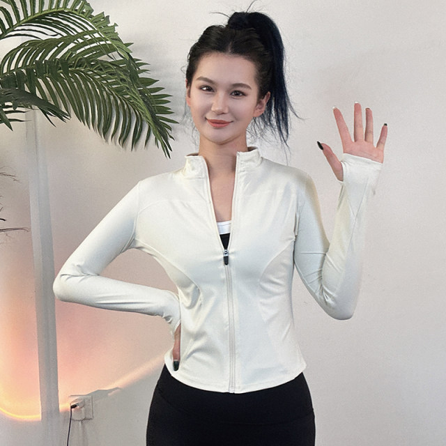 High-quality sports jacket women's yoga clothes slimming running training long-sleeved sun ...