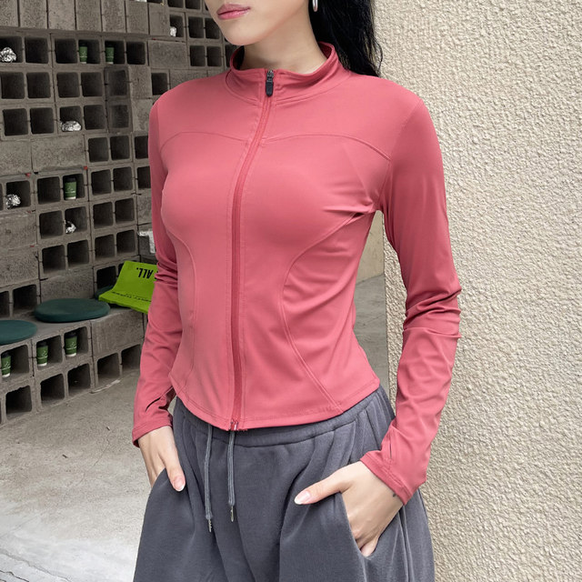 High-quality sports jacket women's yoga clothes slimming running training long-sleeved sun ...