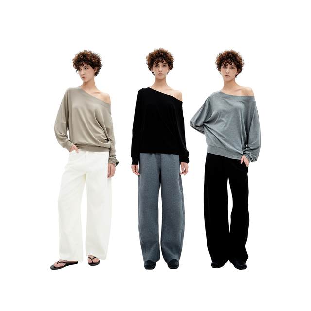 TXLYB off-shoulder one-length neck lazy style loose loose stacked ...