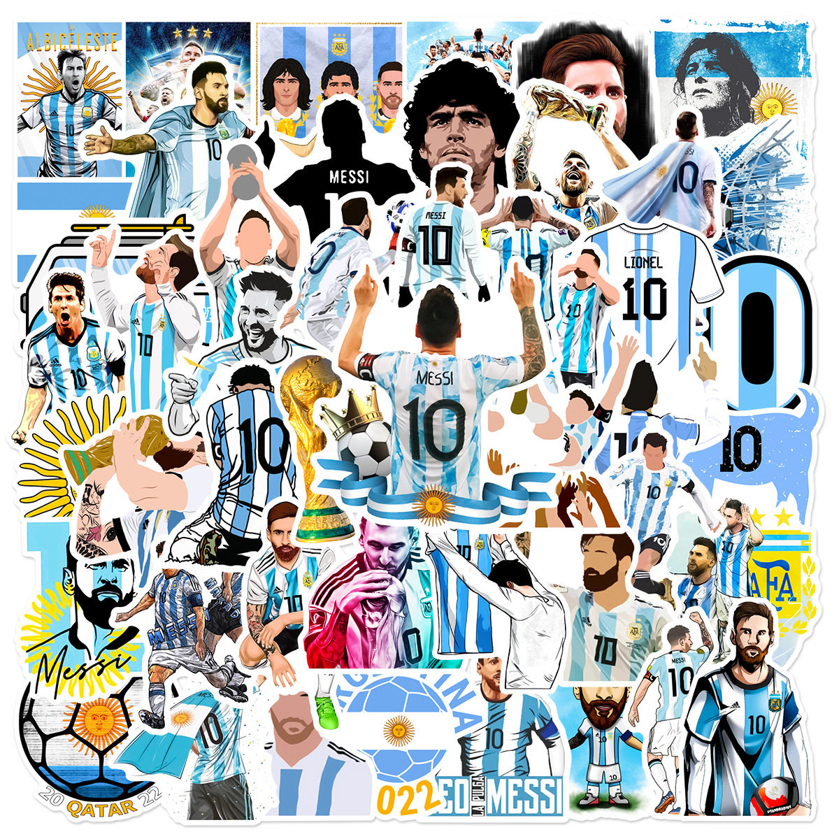 50 pieces of Messi Argentina 2022 World Cup Football Champions Sticker ...