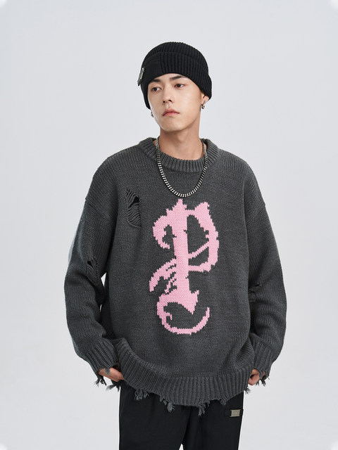 Pclp Mosaic P-Shaped Sweater American Retro Winter Lazy Style ...