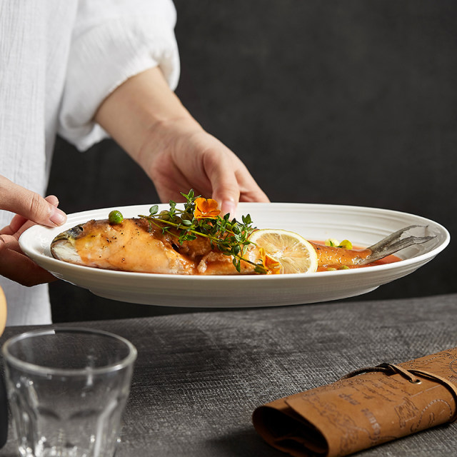 Deep fish plate household 2024 new light luxury 12-inch ceramic ...