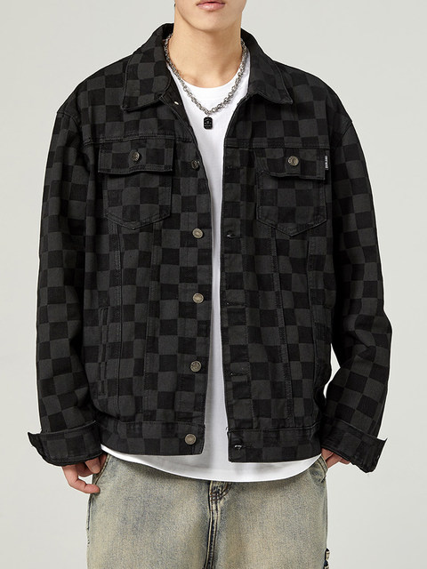 American high street jacket men's spring and autumn casual loose chess ...