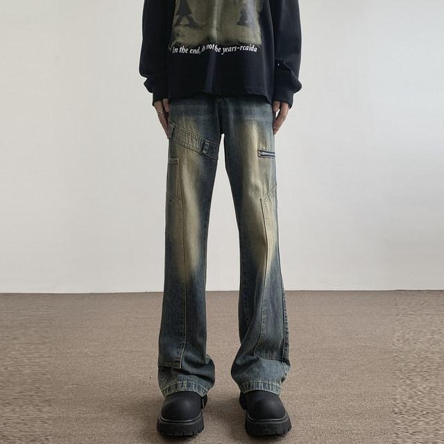 Logging jeans men's trendy autumn American high street retro blue boot ...