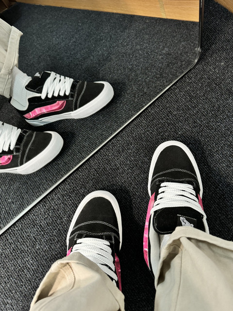 Black pink embroidered KNU SKOOL bread shoes suede splicing men and ...