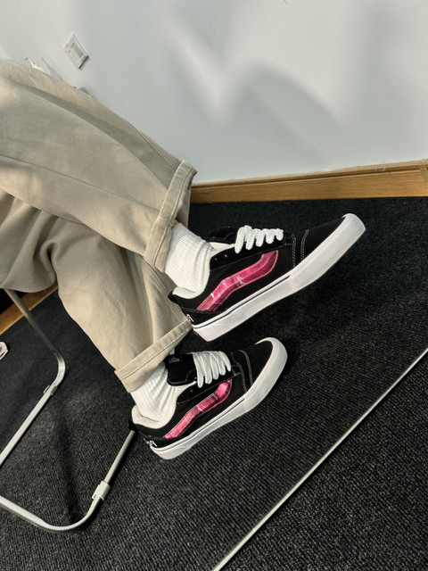 Black pink embroidered KNU SKOOL bread shoes suede splicing men and ...