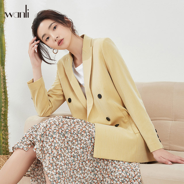 Wanli suit jacket retro dual -ribs double -breasted casual high -level ...