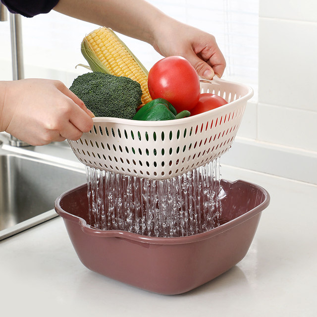 Washing pot drainage basket kitchen multifunctional fruit plate double ...