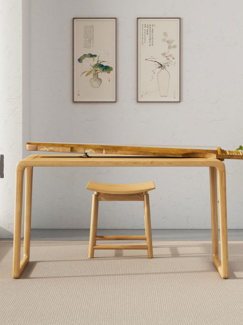 North American red oak antique simple guqin table and stools resonate ...