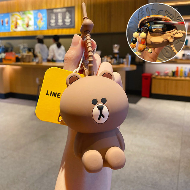 Genuine LINEFRIENDS Brown Bear Coni Rabbit Car Keychain Coin Key Bag ...