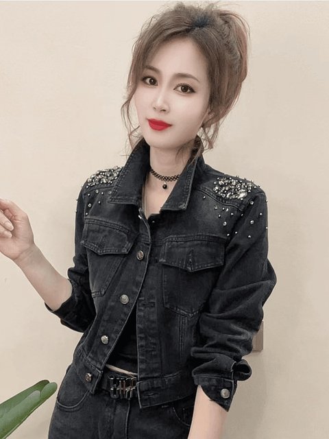 2024 new European nails, hot drilling denim outer women's early autumn ...