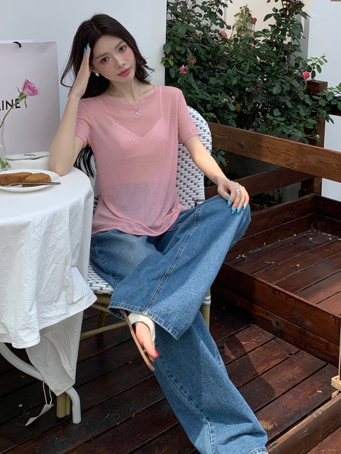 Runxi runxi4992-5 authentic Korean version round neck tensile wool thin fabric 24 summer ...