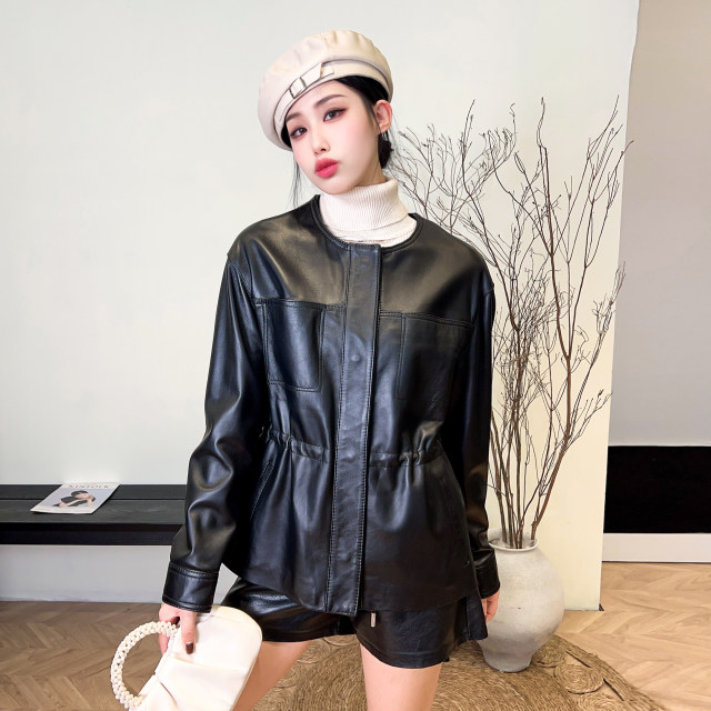 Slim leather jacket for women in autumn 2025 new genuine leather round ...