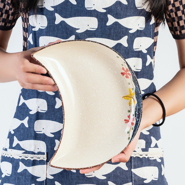 Household ceramic plate crescent moon-shaped plate platter set half ...