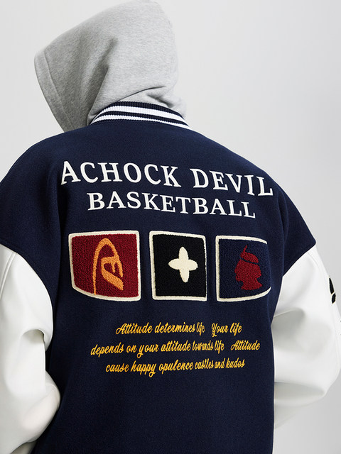 American heavyweight flocked baseball jacket, trendy autumn and winter ...